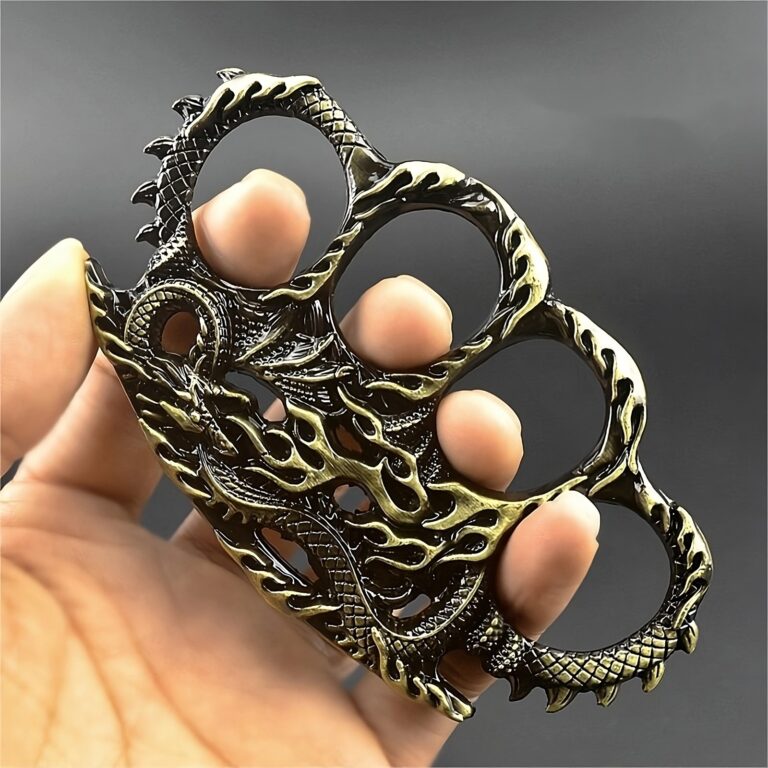 Self Defense Brass Knuckles Four Finger Dragon Knuckle Duster - Bronze ...