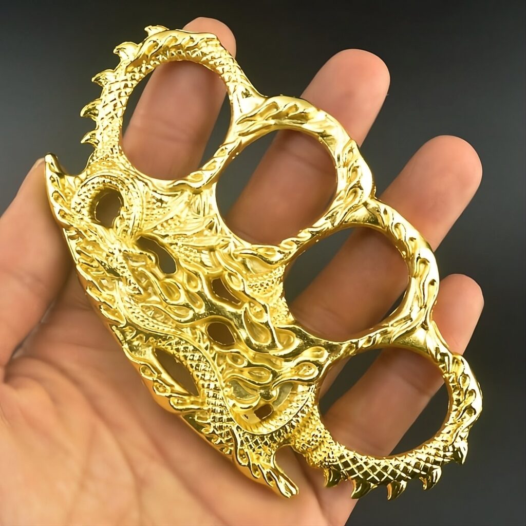 Self Defense Brass Knuckles Four Finger Dragon Knuckle Duster - Gold ...