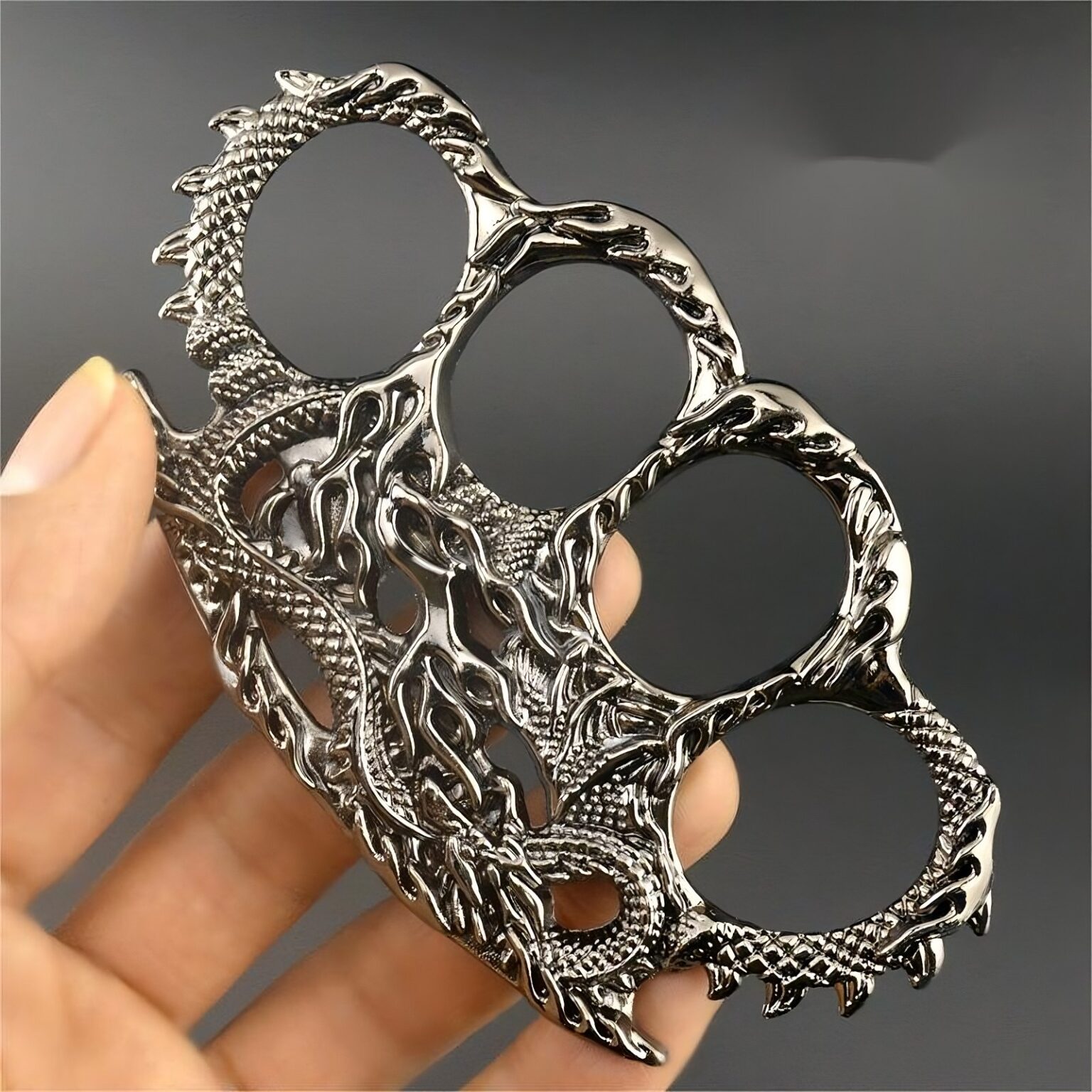 Self Defense Brass Knuckles Four Finger Dragon Knuckle Duster - Black ...